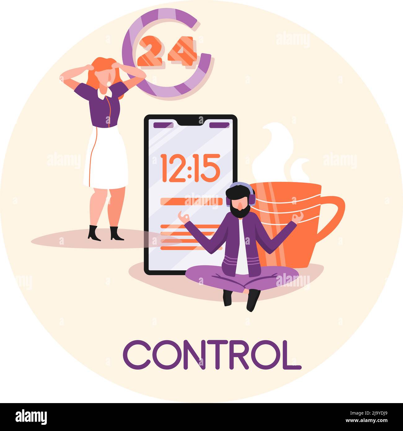 Time management flat composition with text people and images of ...