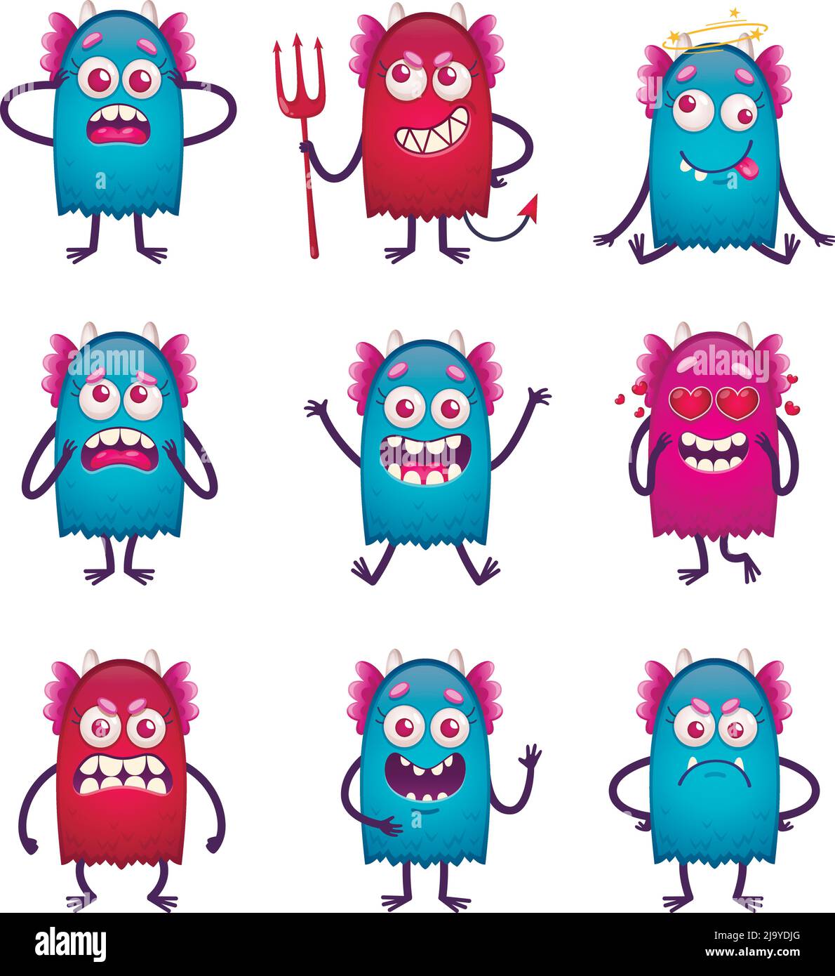 Cartoon monster emoticons set of nine isolated funny beast characters ...
