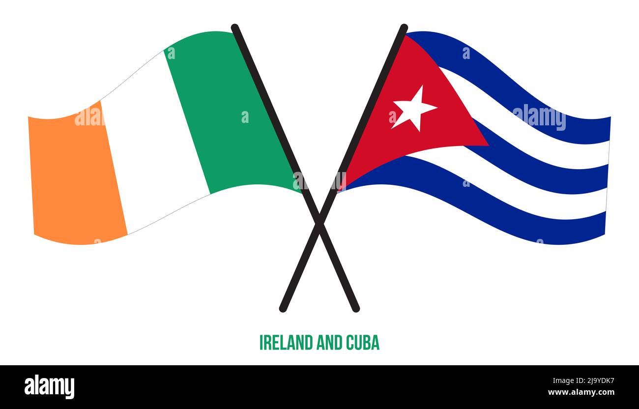 Ireland and Cuba Flags Crossed And Waving Flat Style. Official ...