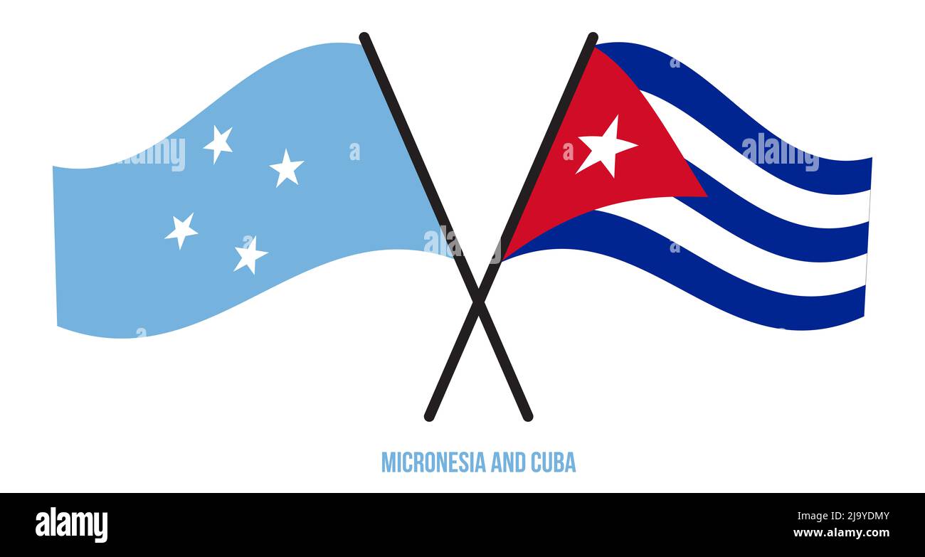 Micronesia and Cuba Flags Crossed And Waving Flat Style. Official Proportion. Correct Colors ...