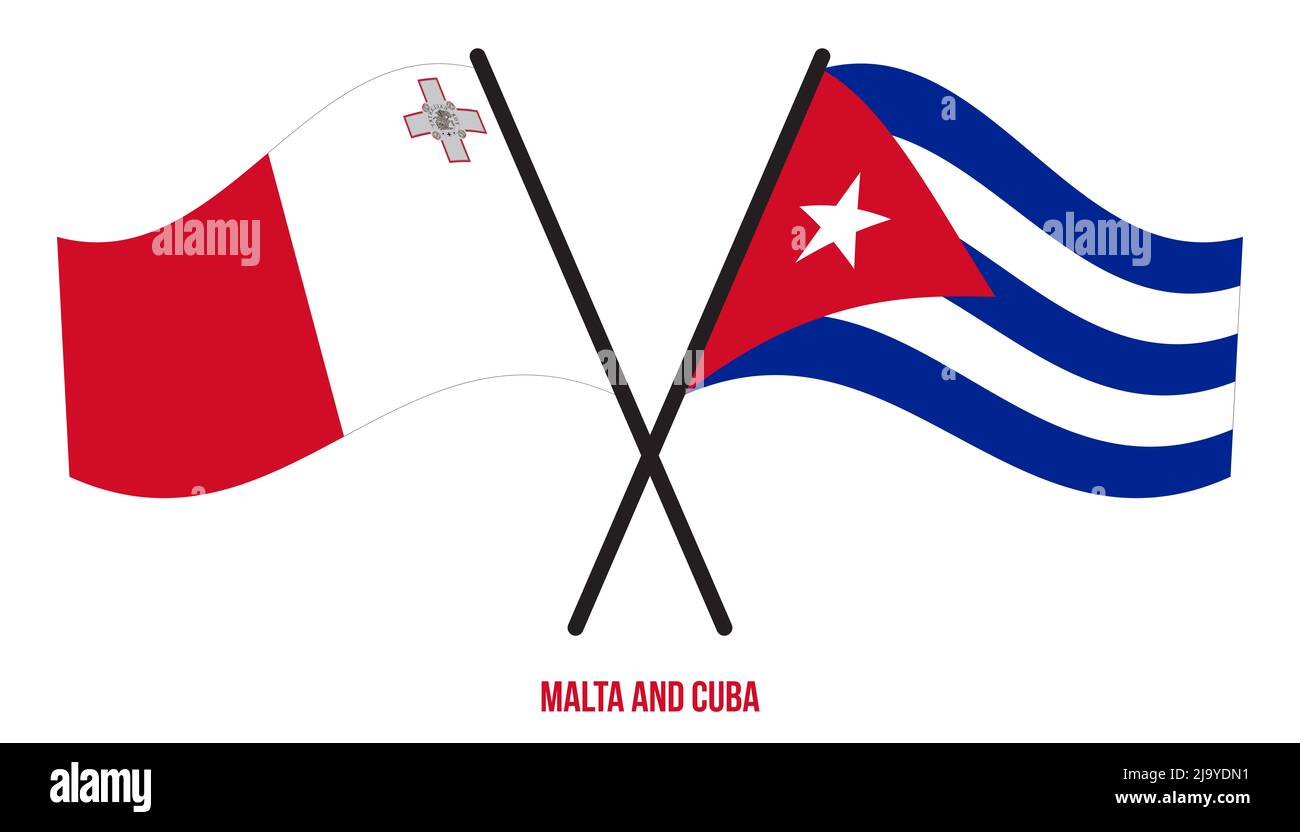 Malta and Cuba Flags Crossed And Waving Flat Style. Official Proportion ...