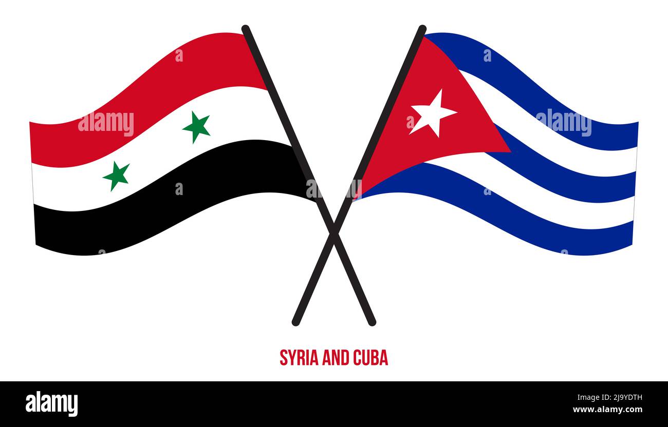 Syria and Cuba Flags Crossed And Waving Flat Style. Official Proportion ...
