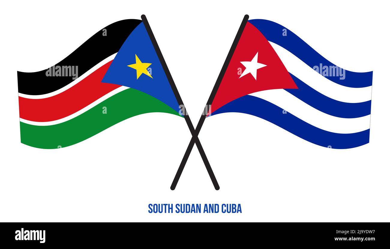 South Sudan and Cuba Flags Crossed And Waving Flat Style. Official ...