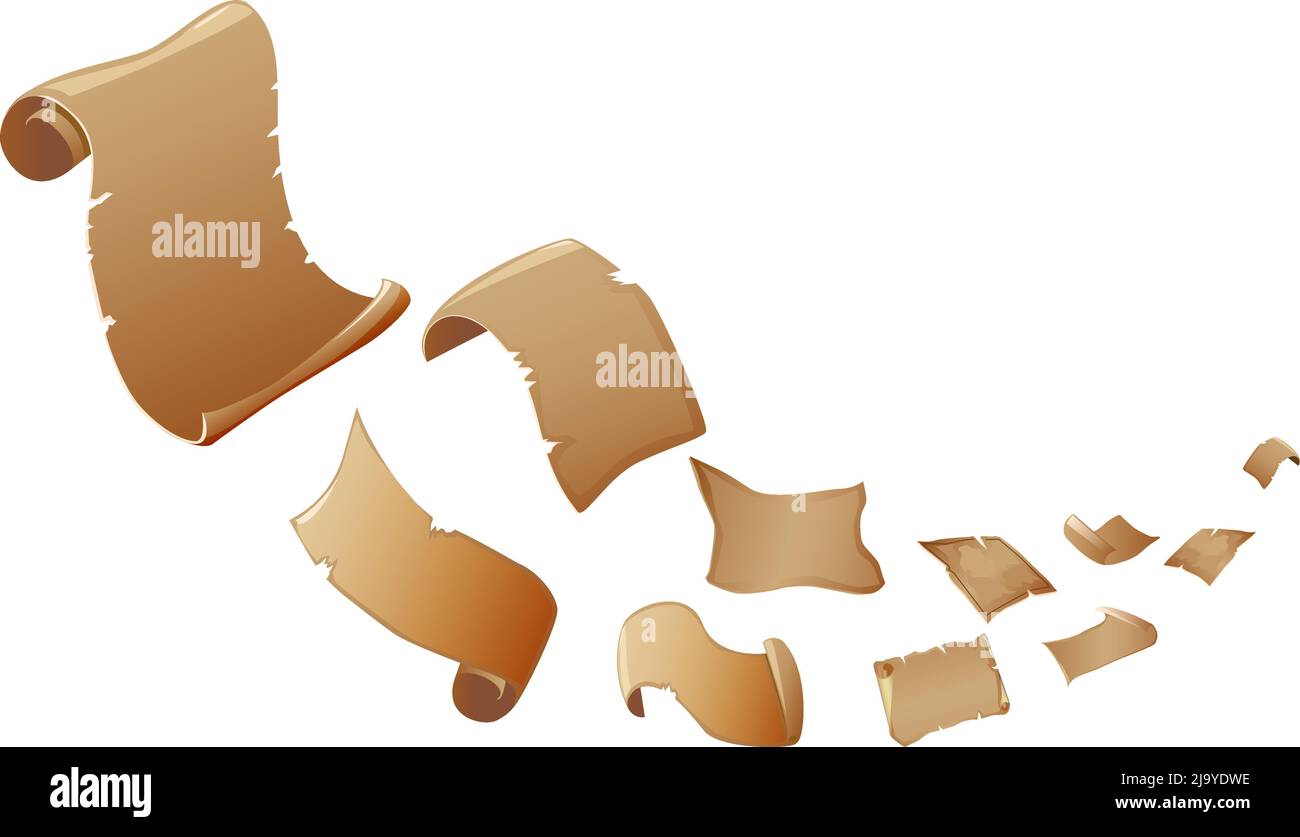 Old flying magic scrolls cartoon set isolated vector illustration Stock ...