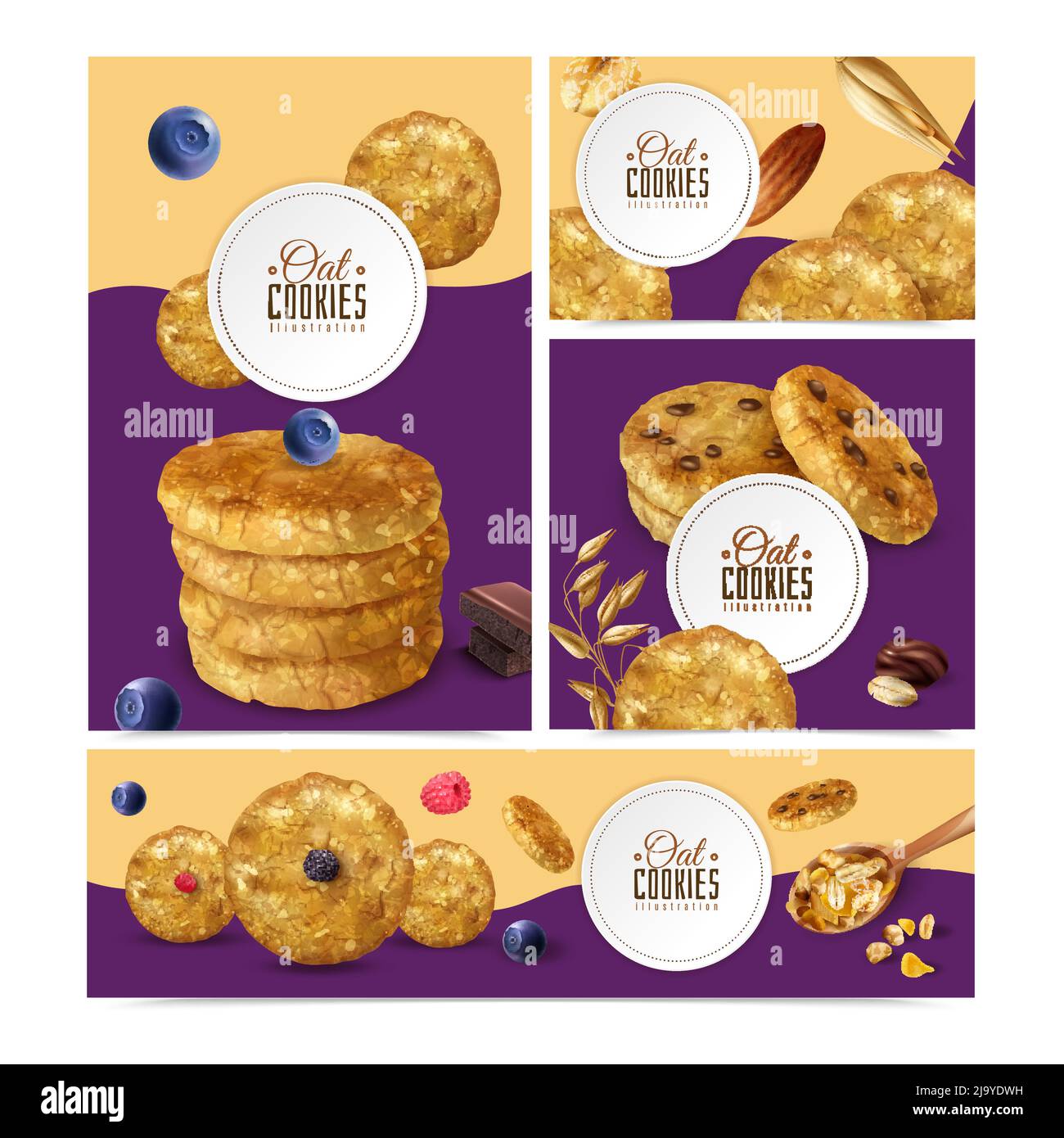 Realistic oat cookies set with banners of different size with editable ...