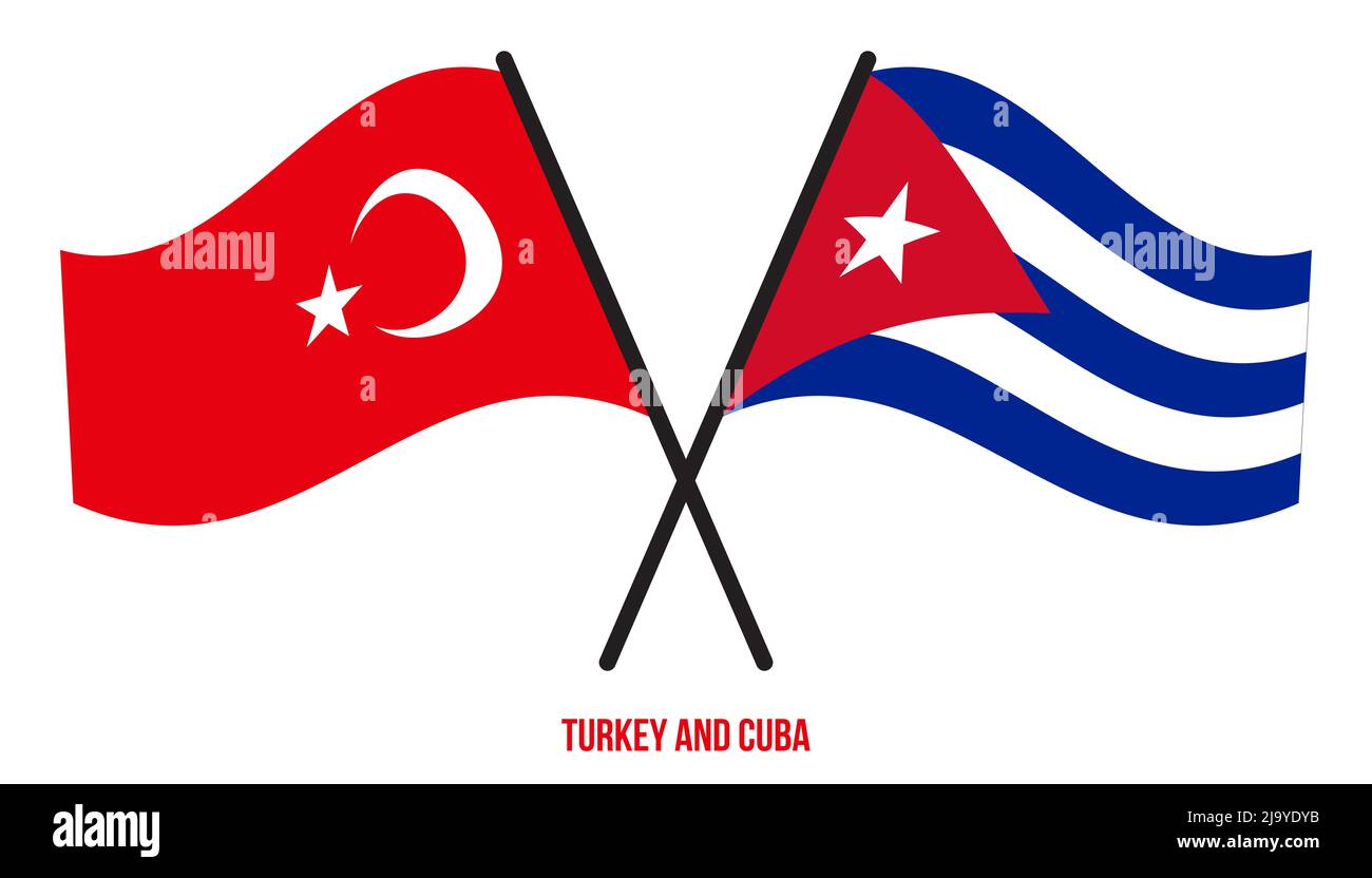 Turkey and Cuba Flags Crossed And Waving Flat Style. Official ...