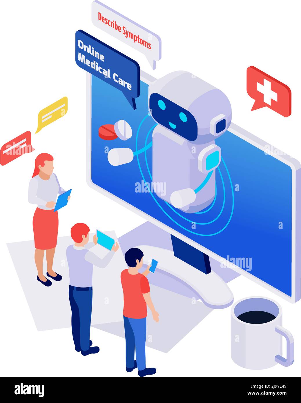 Isometric icon with online medical care service chatbot talking to ...