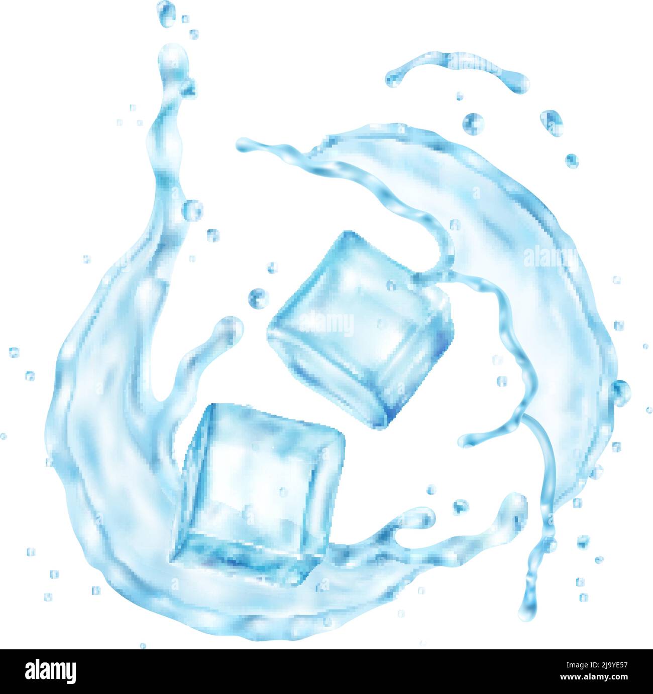 Realistic composition with images of water splash with ice cubes on ...