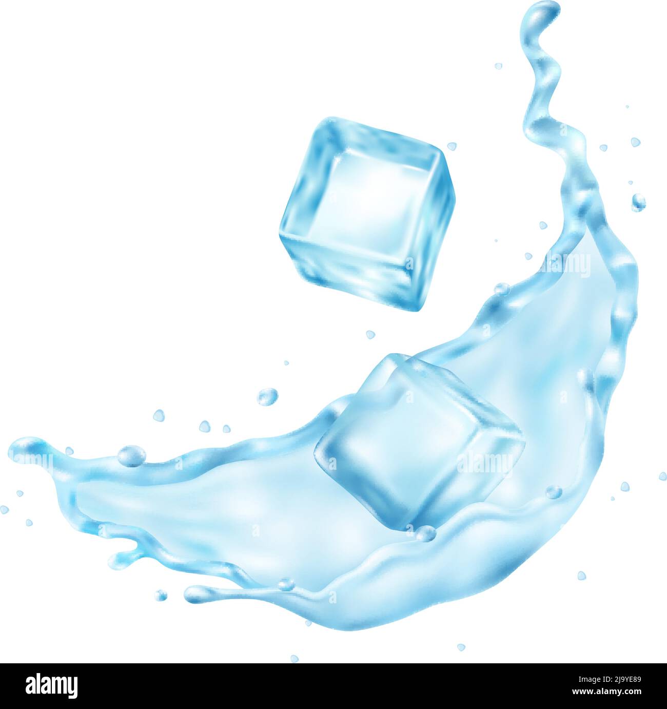 Realistic composition with images of water splash with ice cubes on ...