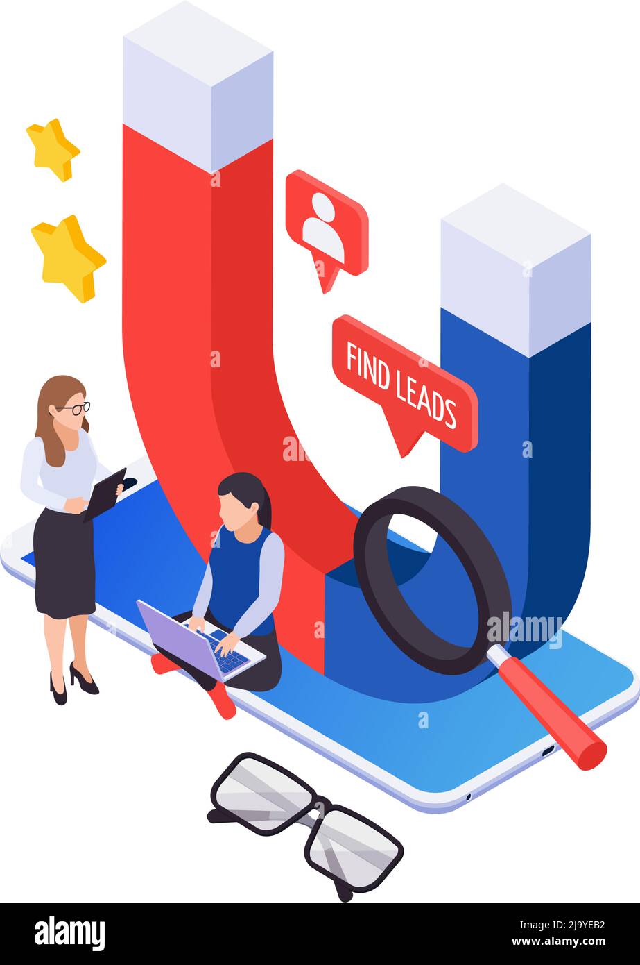 Effective marketing and attracting followers concept with isometric ...