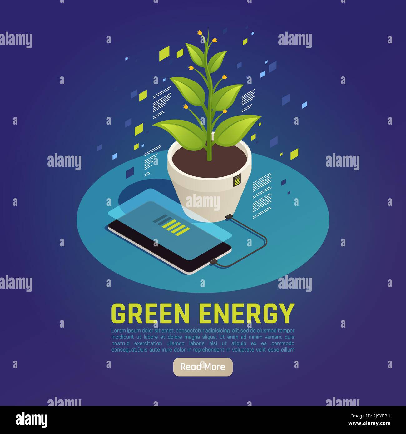 Green energy isometric composition with smartphone battery charging ...