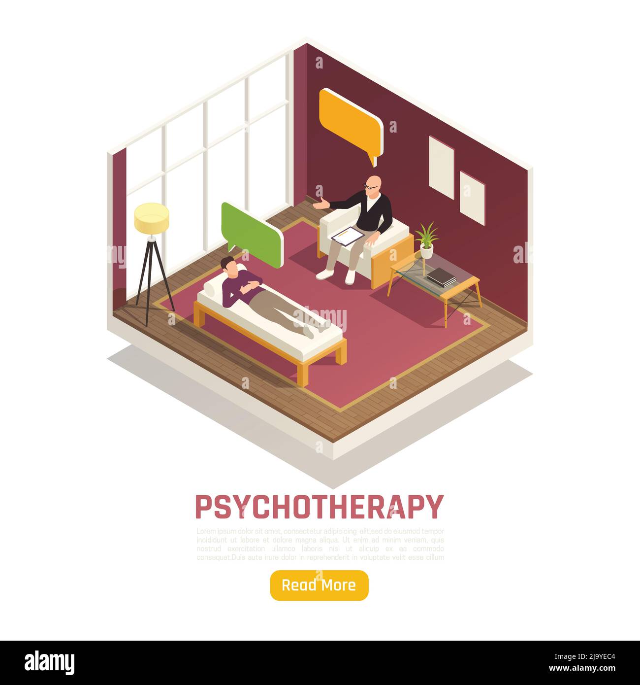 Psychotherapy session counselor office interior isometric website ...