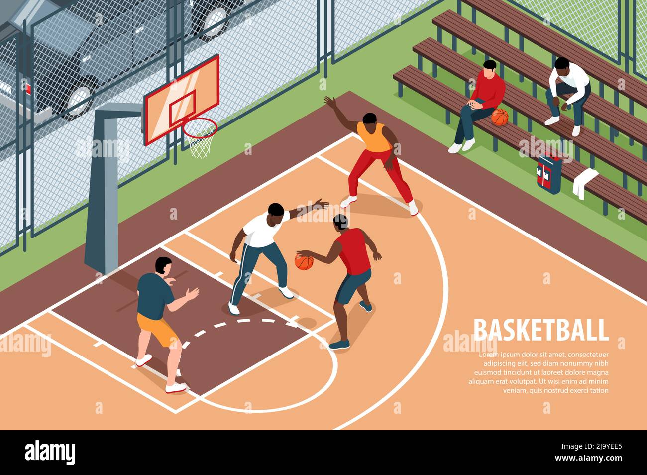Isometric basketball horizontal background with editable text and view ...