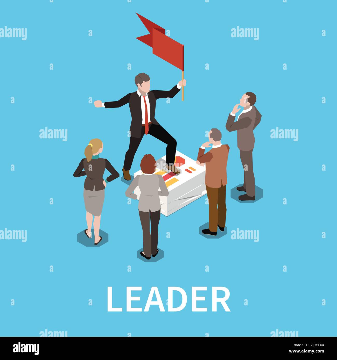 Leadership concept isometric composition with text and human characters ...