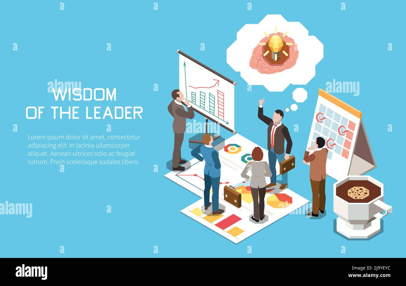 Leadership concept isometric background with group of workers thought ...