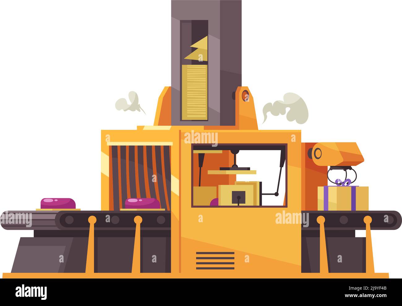 Automated robotic conveyor packing parcels flat vector illustration ...