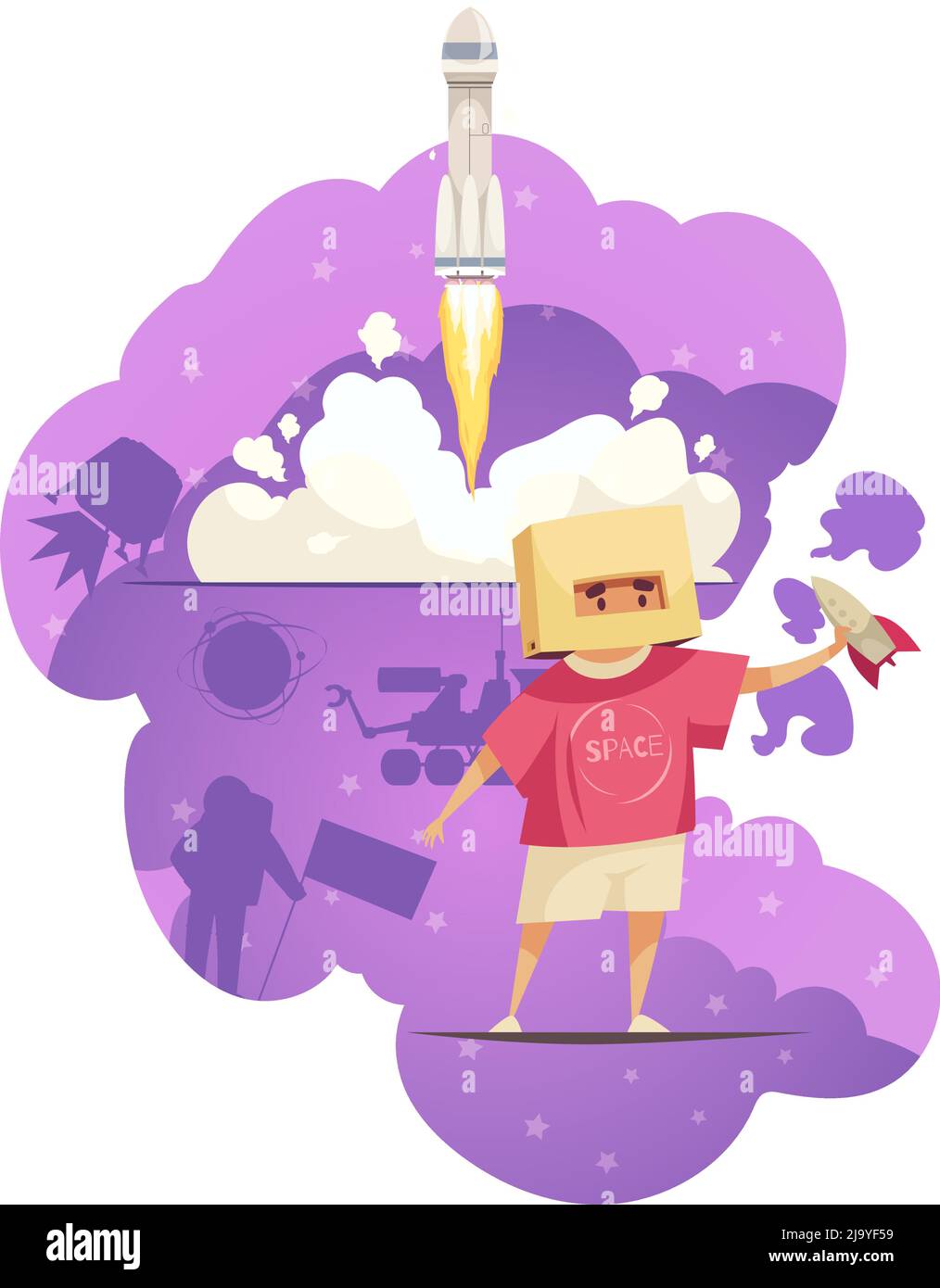 Cartoon composition with child dreaming of becoming astronaut vector ...
