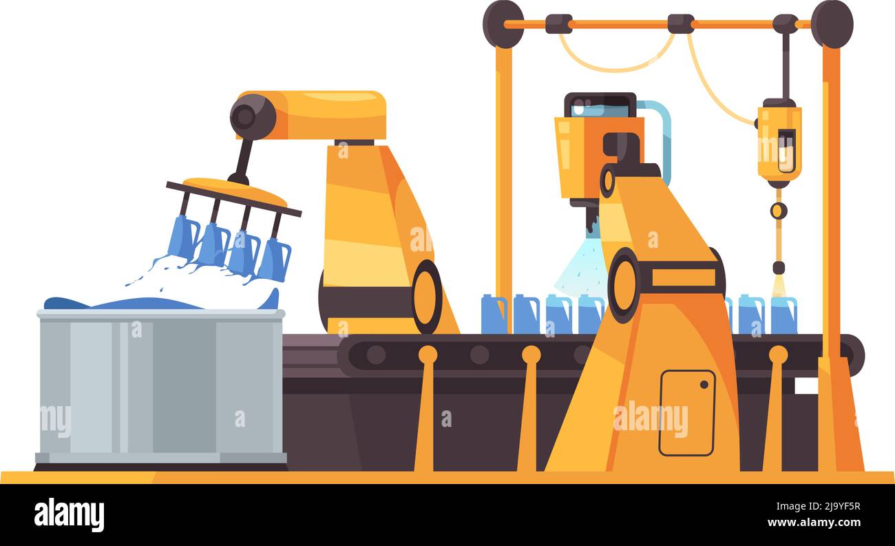 Flat icon of robotic packing conveyor belt on white background vector ...