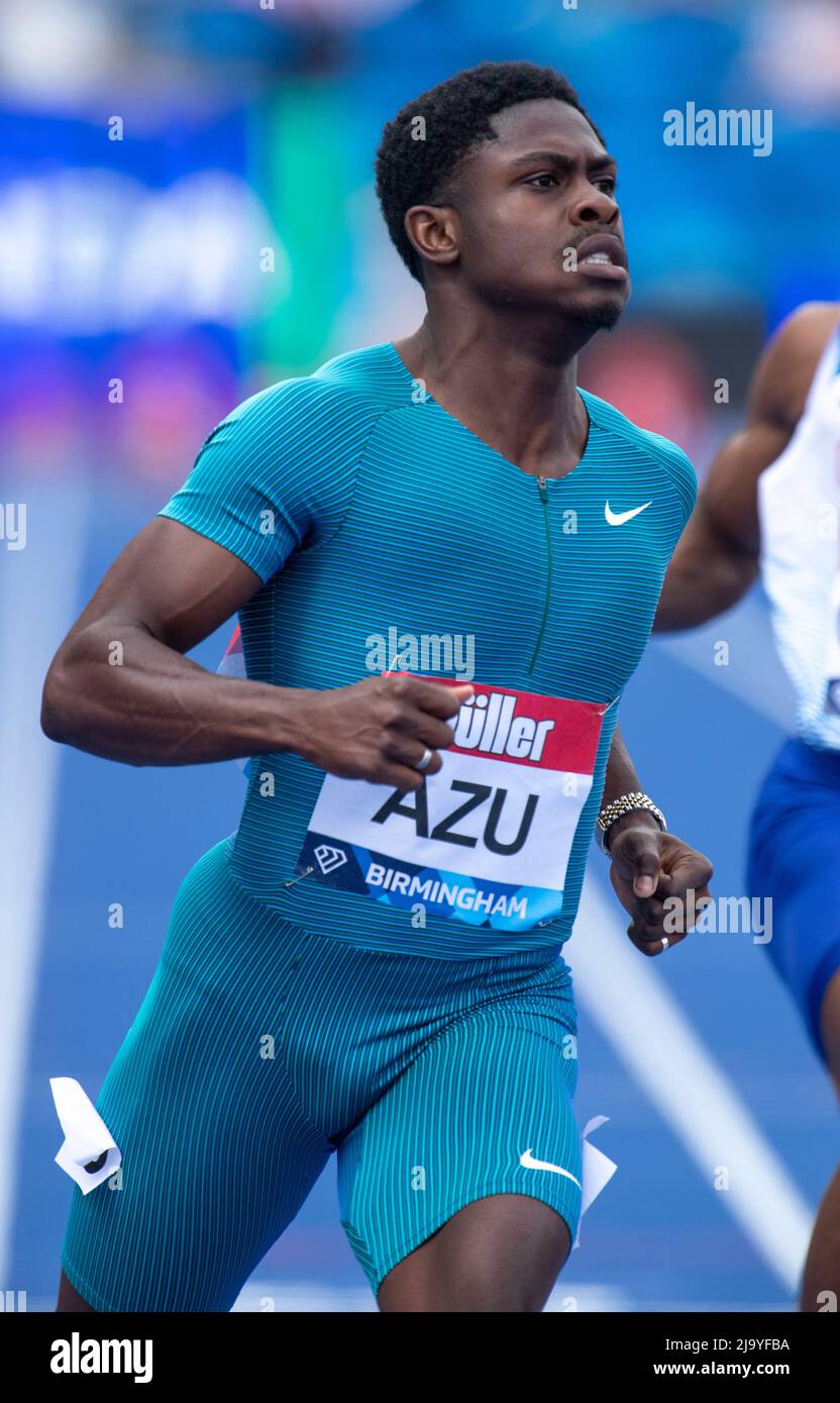 Jeremiah Azu competing in the men’s 100m B race at the Birmingham ...