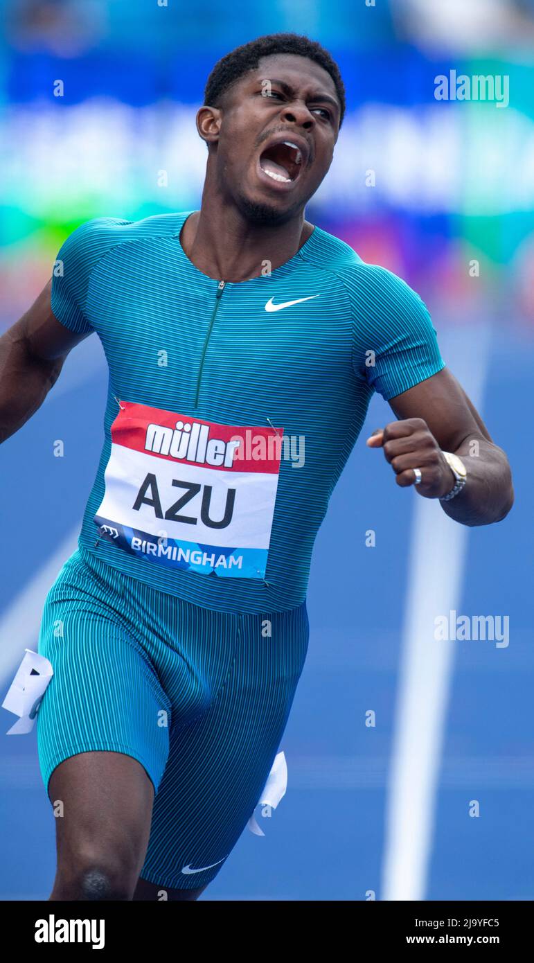 Jeremiah Azu competing in the men’s 100m B race at the Birmingham ...