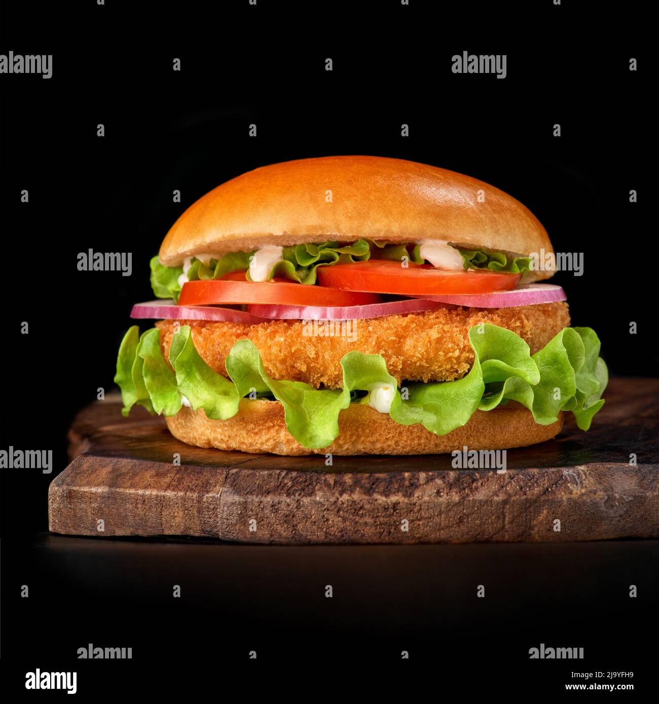 Delicious fast food fresh tasty burger. crispy, breaded chicken burger ...