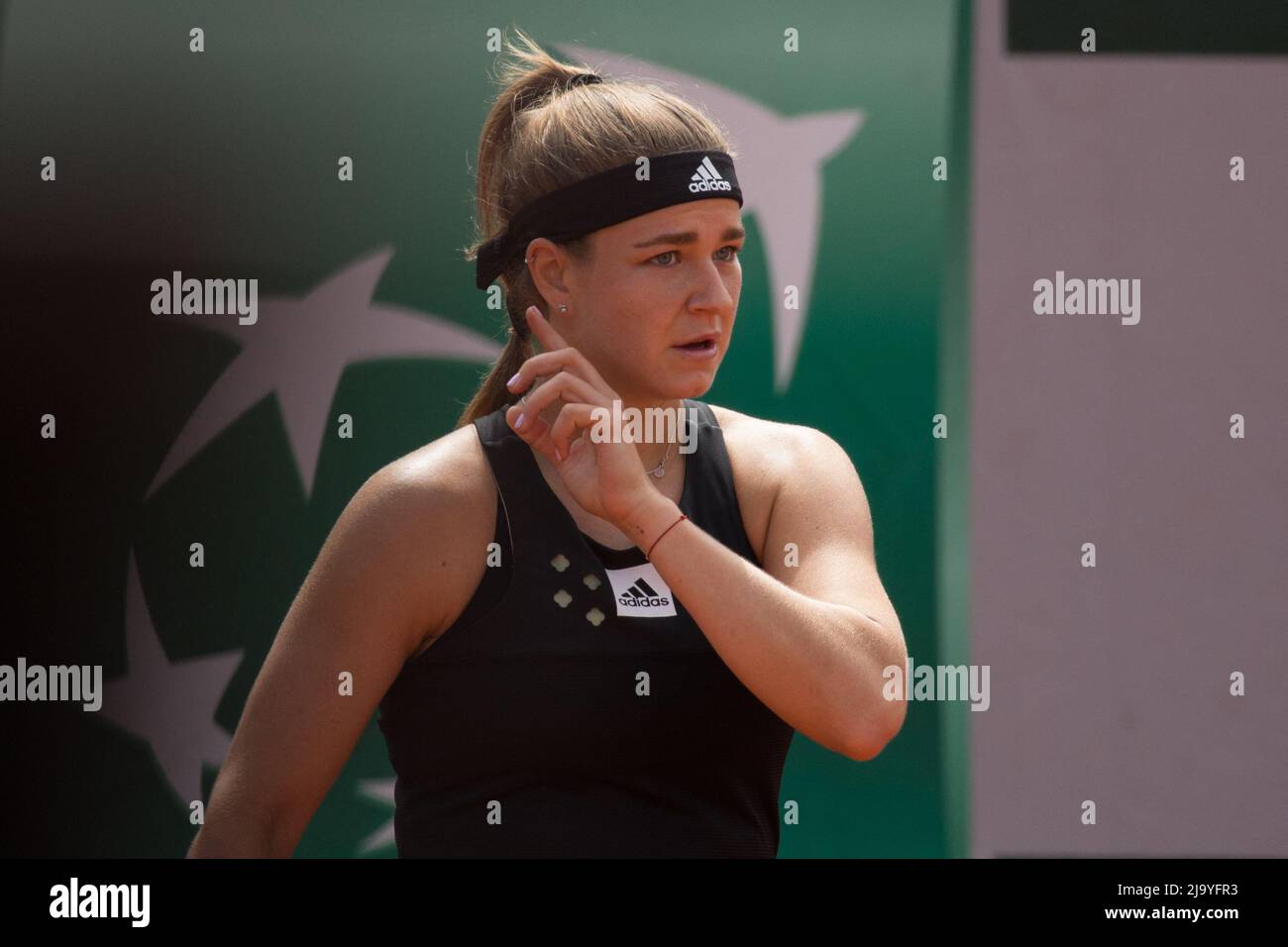 Karolina Muchova playing during French Open Tennis Roland Garros 2022 ...