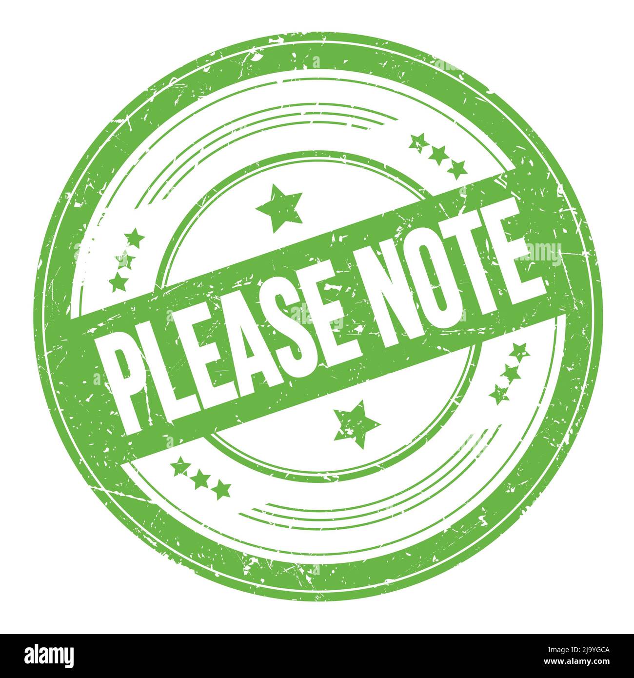 PLEASE NOTE text on green round grungy texture stamp Stock Photo - Alamy