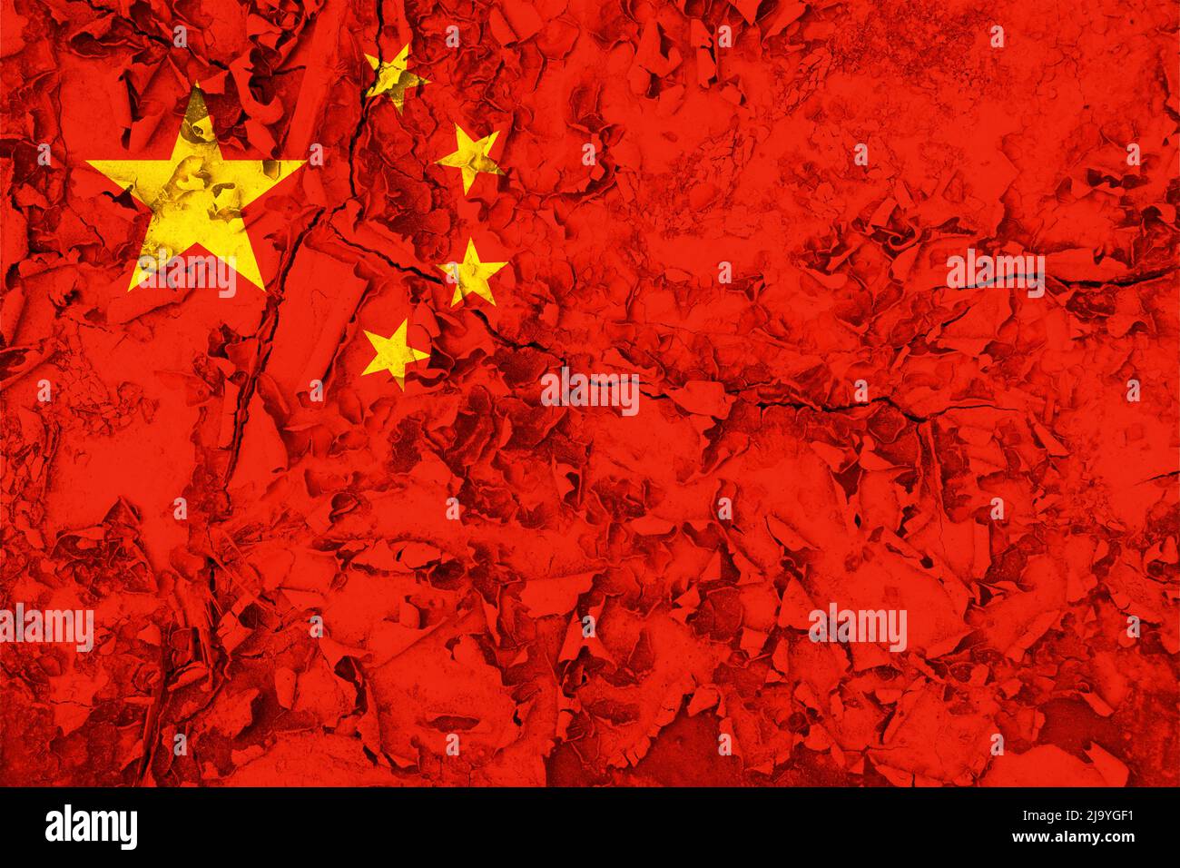 Flag of China on cracked cement old damaged wall texture. Chinese ...
