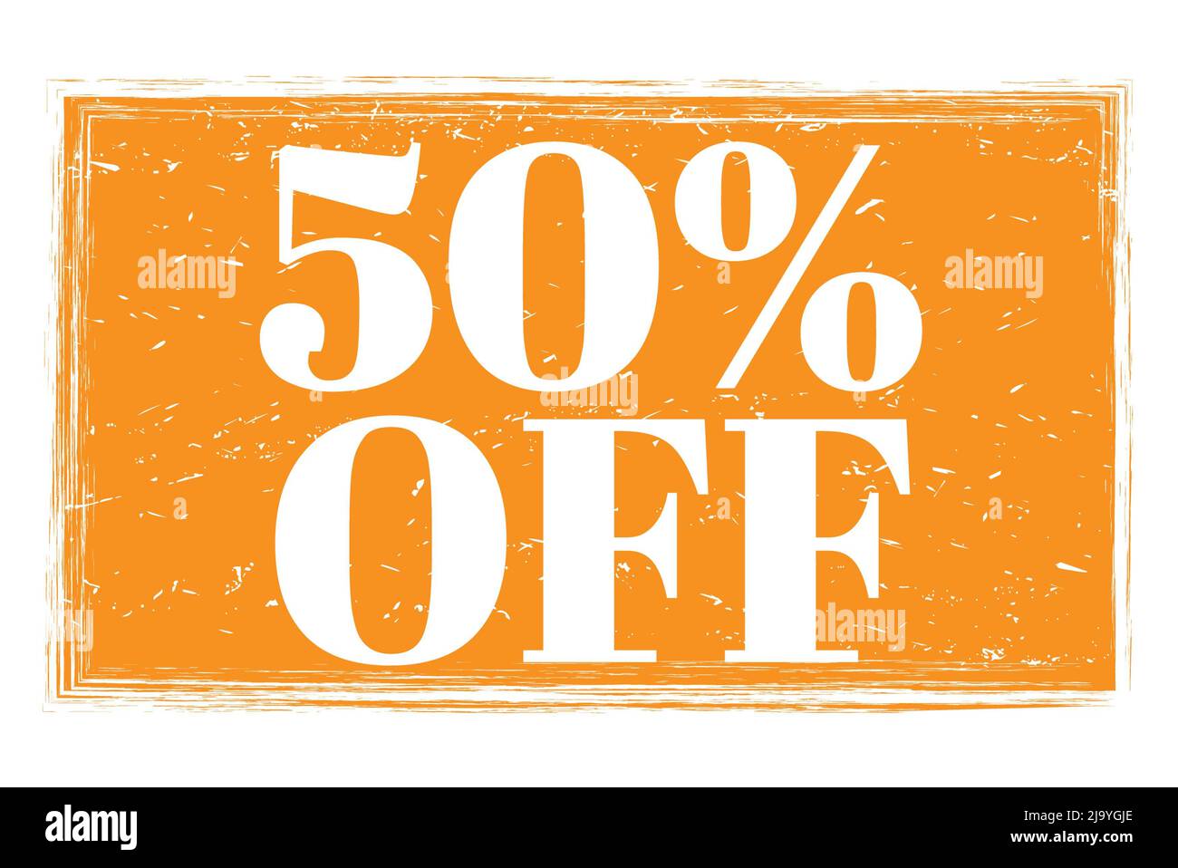 50% OFF, words written on orange grungy stamp sign Stock Photo - Alamy