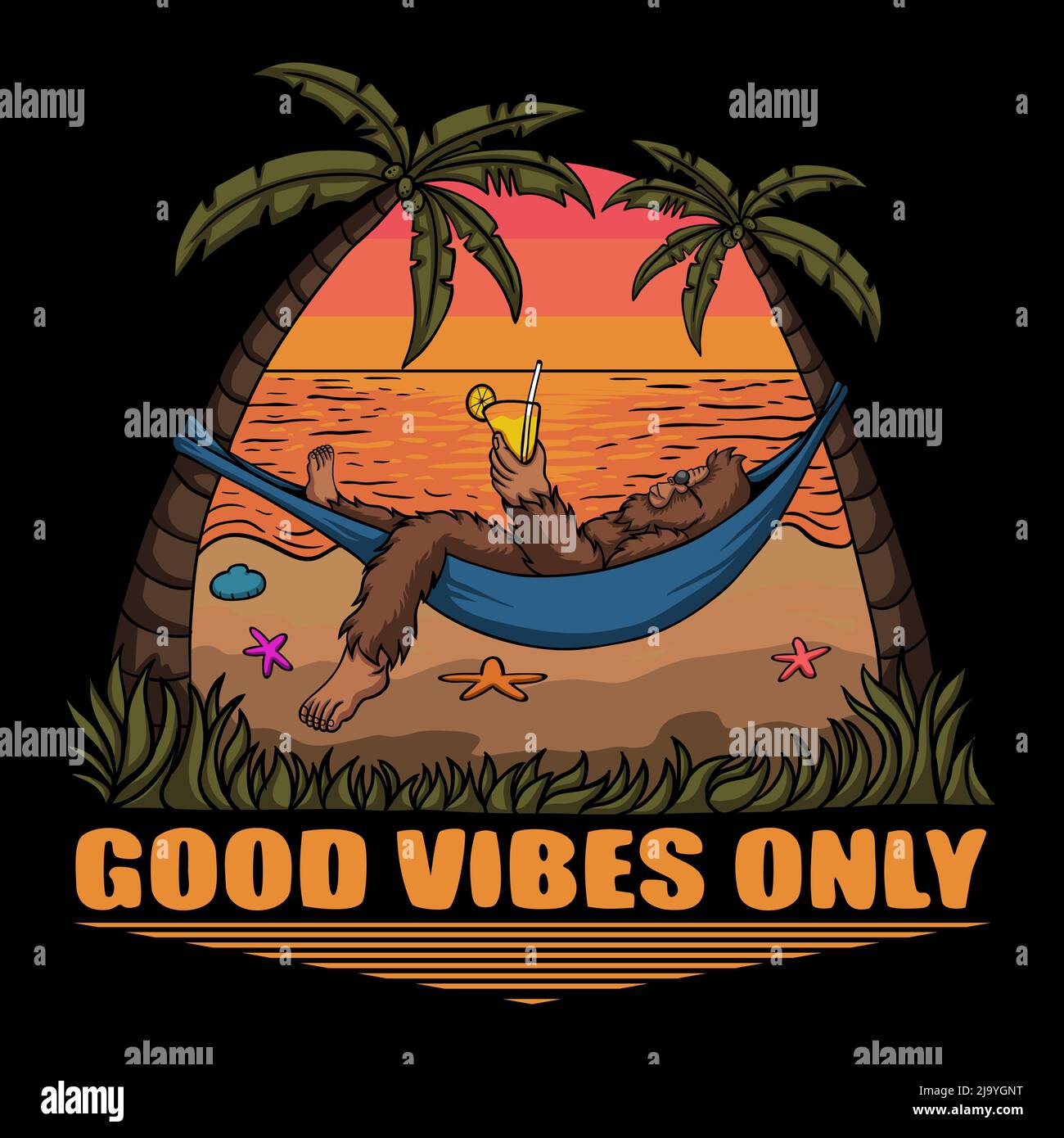 Bigfoot is relaxing on the beach vector illustration Stock Vector Image ...
