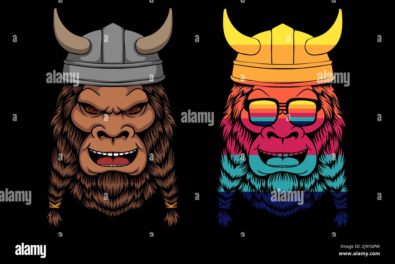 Bigfoot wearing a viking helmet vector illustration Stock Vector Image ...