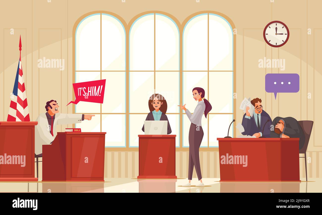 Law justice lawyer composition with indoor court house scenery and ...