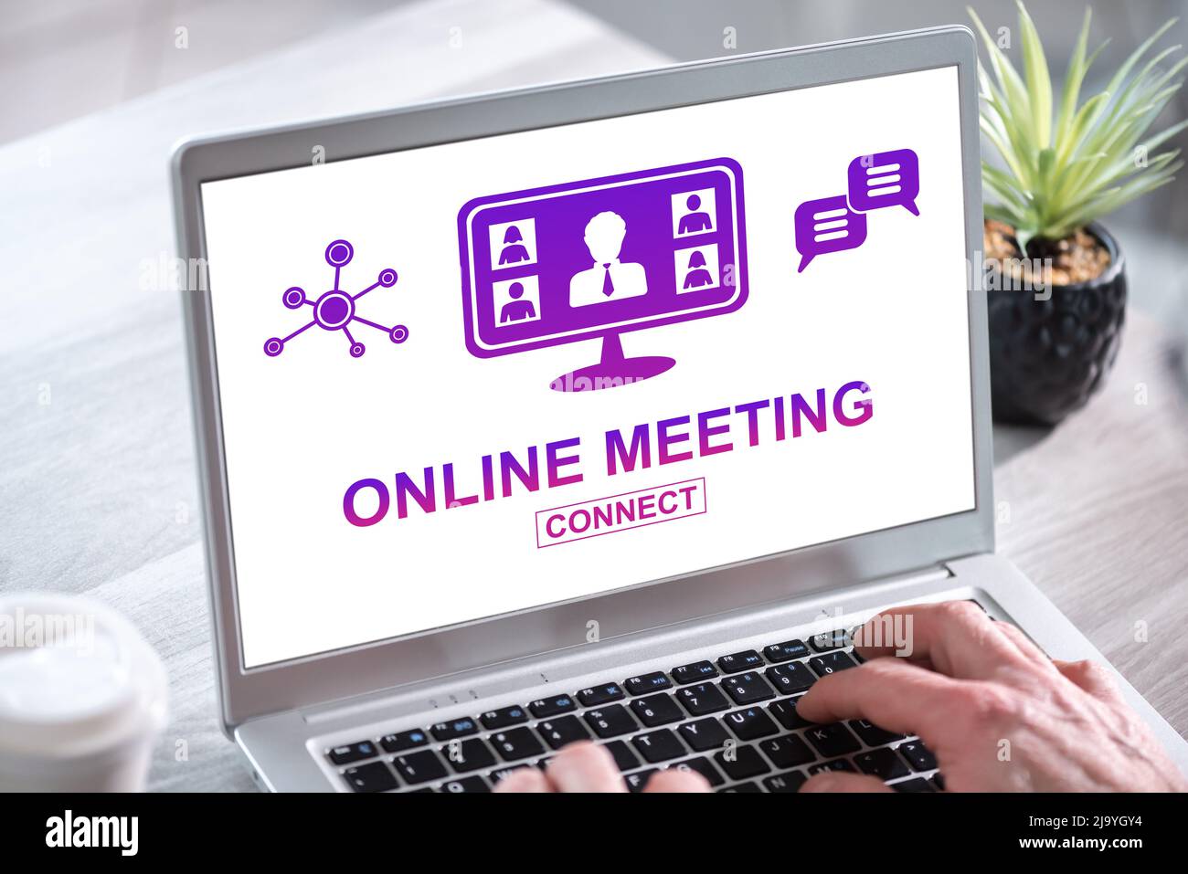 Laptop screen displaying an online meeting concept Stock Photo - Alamy