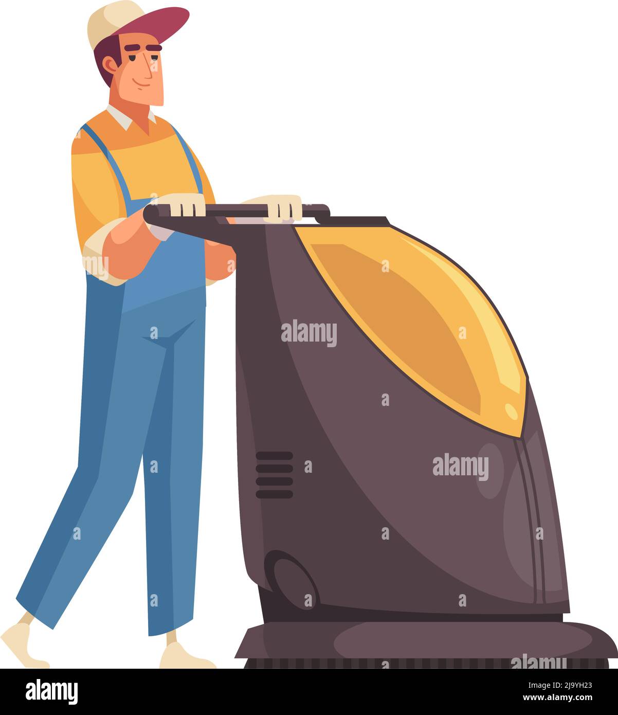Male cleaner in uniform with floor mopping machine flat vector ...