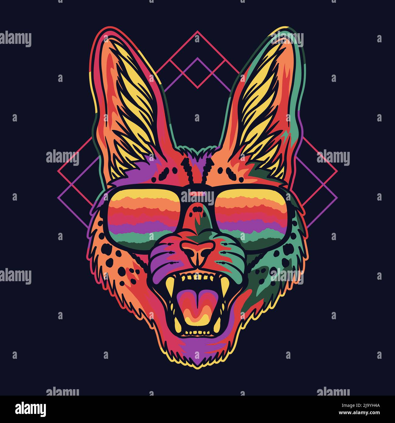 Serval cat angry colorful wearing a eyeglasses vector illustration ...