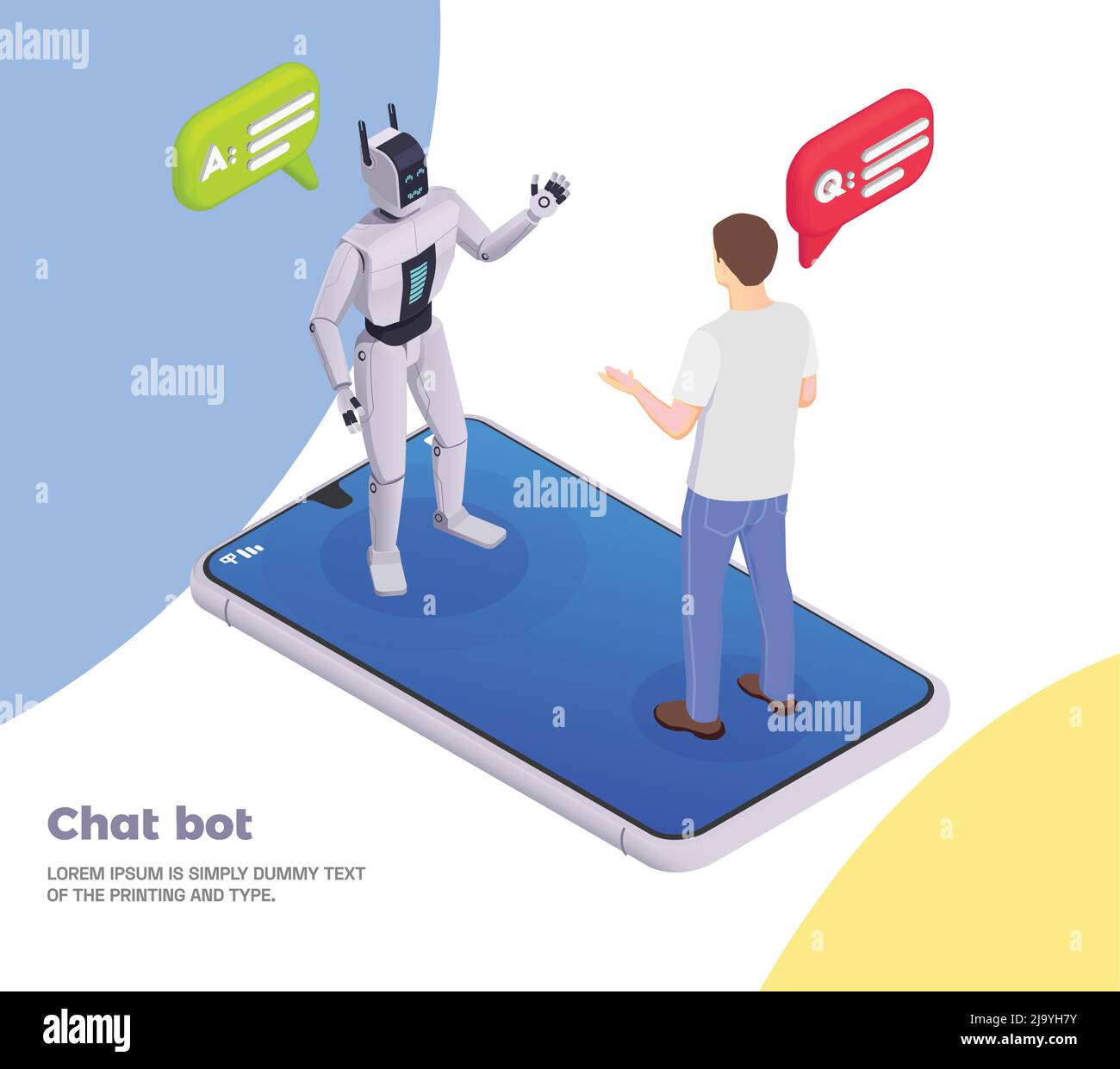 Customer service isometric concept chat bot headline and abstract ...