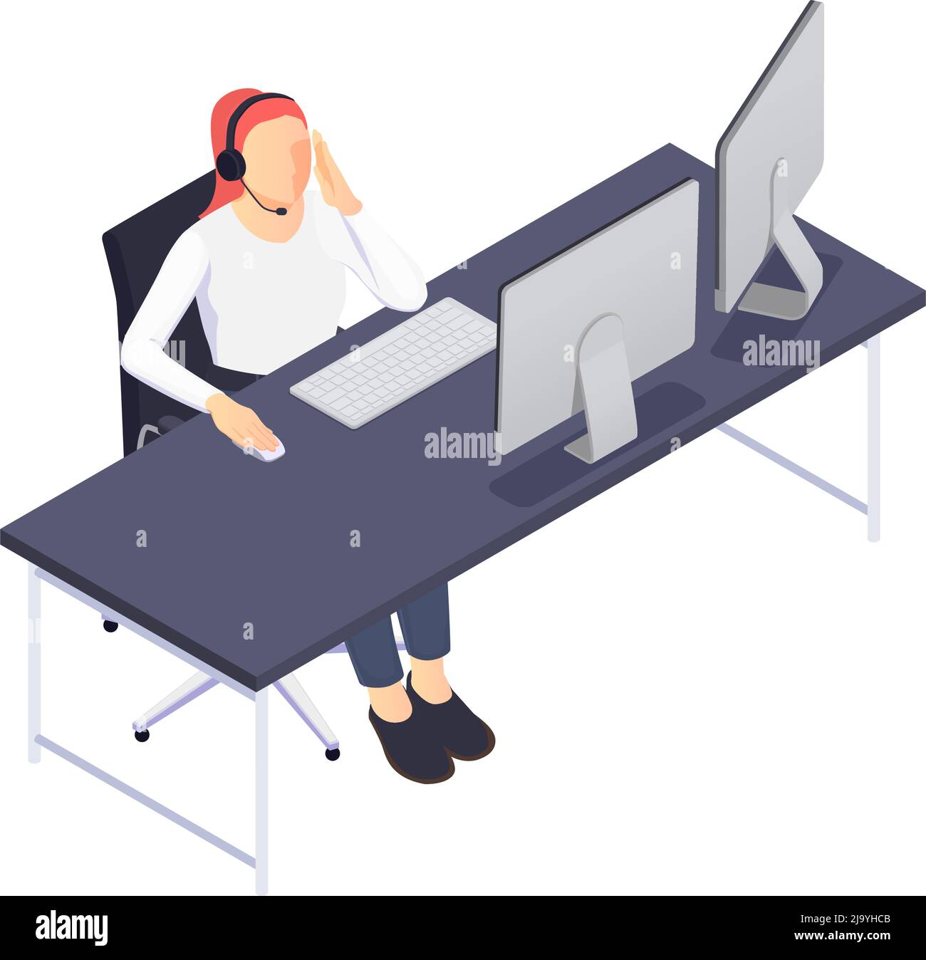 Customer service isometric composition with view of working space of ...