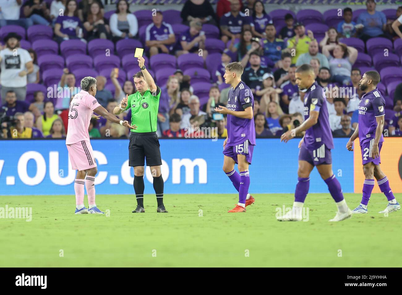 Orlando, FL: Inter Miami midfielder Emerson Rodríguez (25) receives a ...
