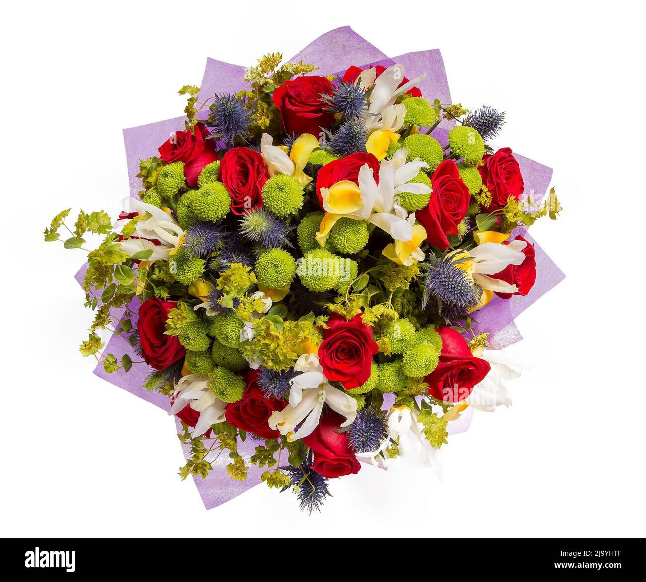 Bouquet of flowers top view on white background Stock Photo - Alamy