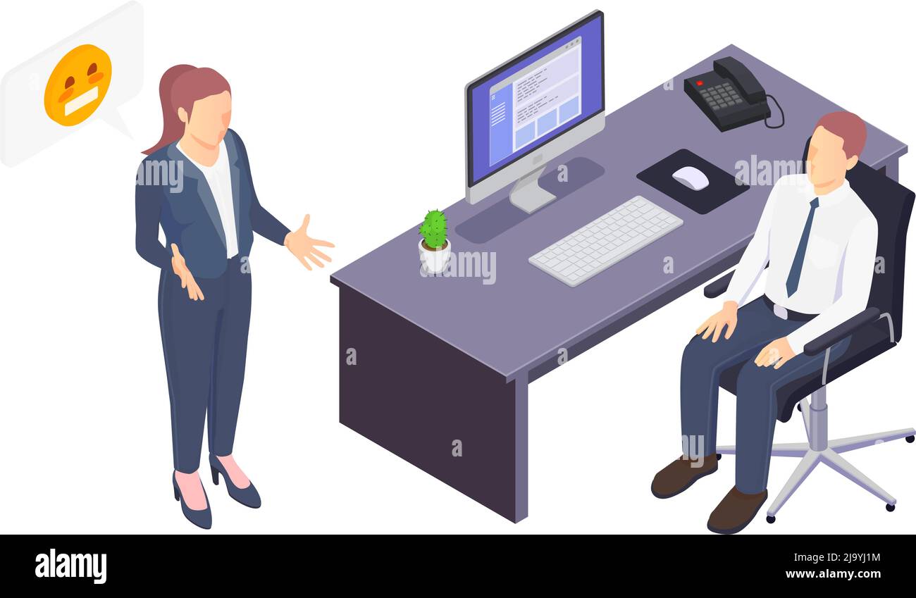 Problem situations at work isometric icon with two office workers 3d ...