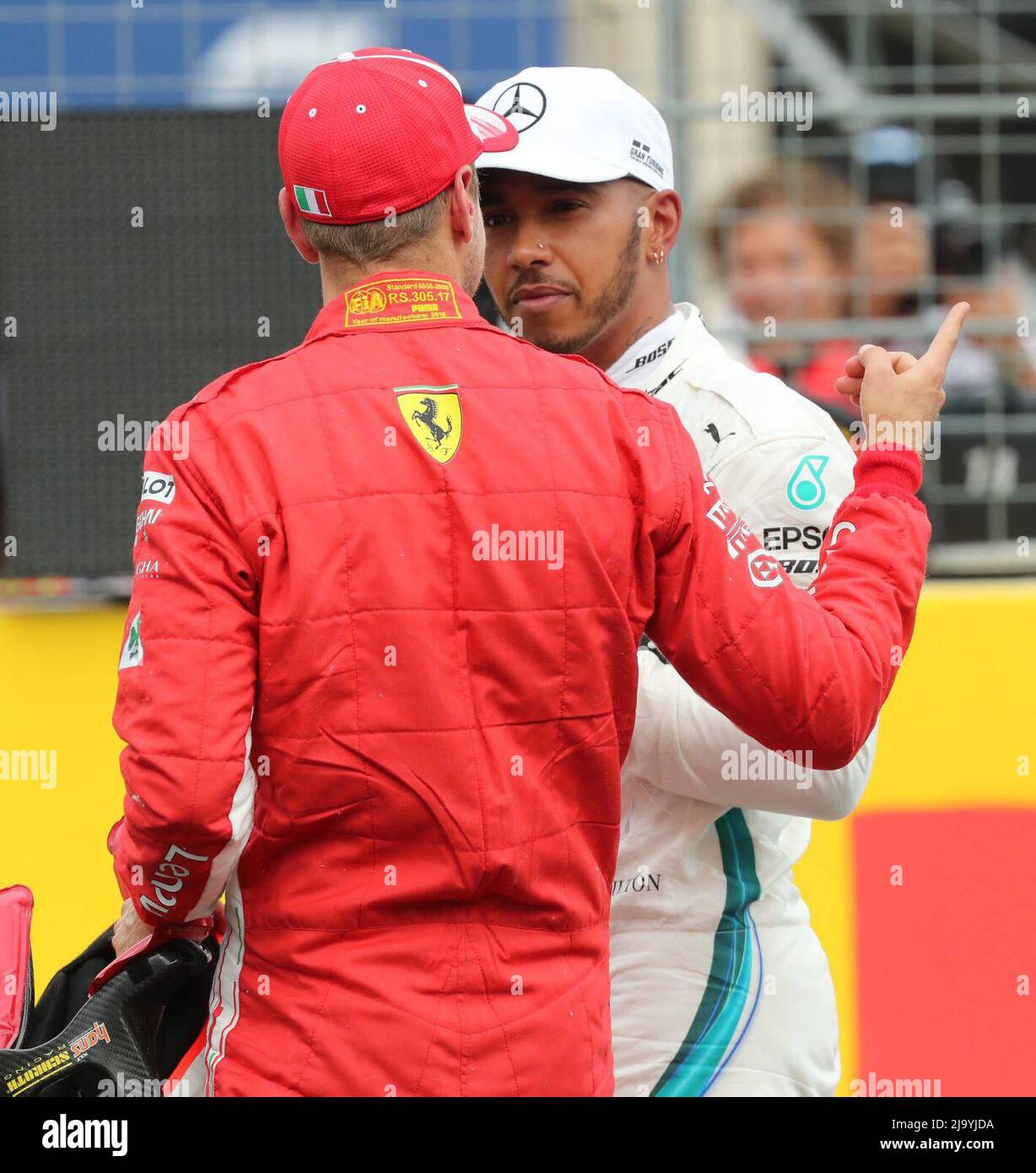 Ferrari's Sebastian Vettel and Lewis Hamilton Mercedes-Benz Stock Photo ...