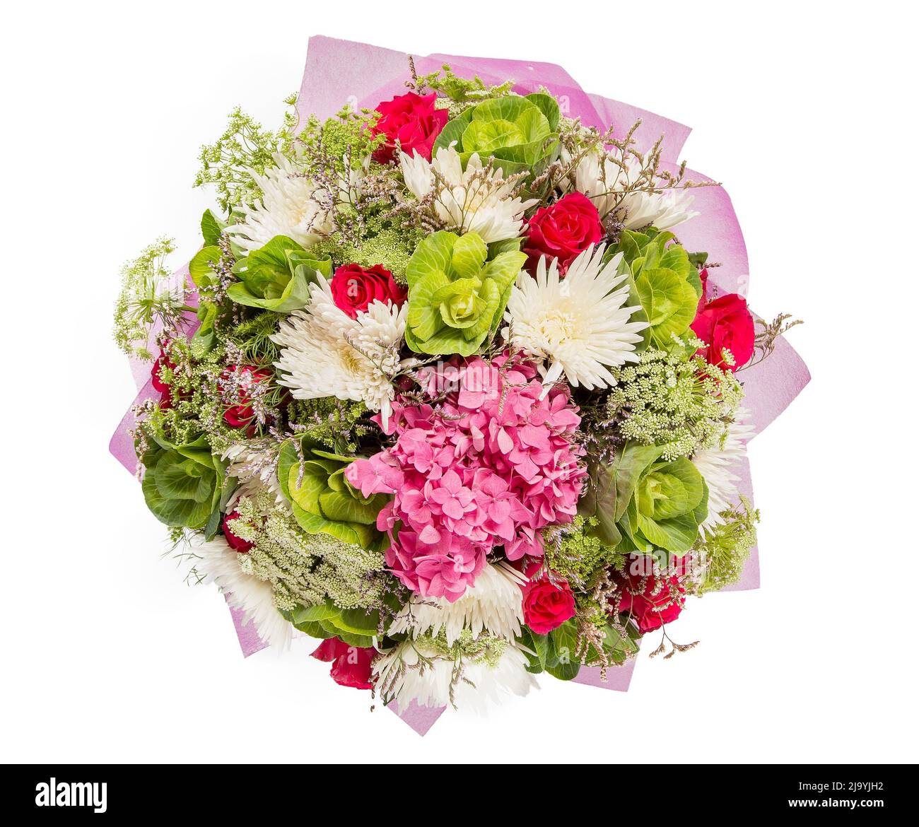 Bouquet of flowers top view on white background Stock Photo - Alamy