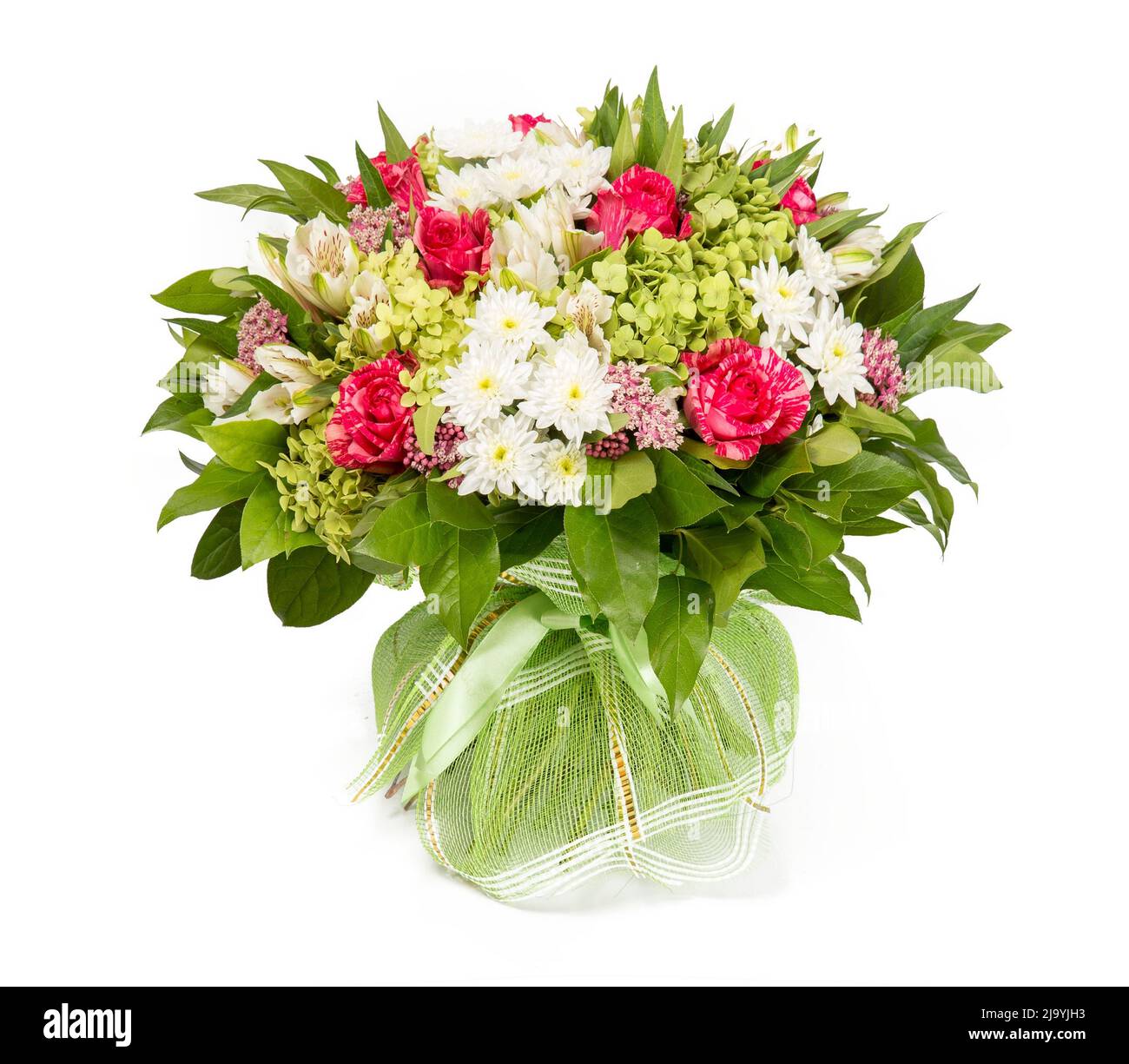 Bouquet of flowers top view on white background Stock Photo - Alamy