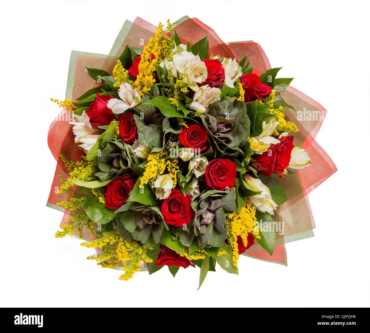Bouquet of flowers top view on white background Stock Photo - Alamy