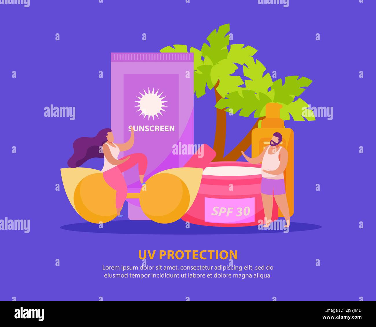 Sunscreen skin care flat background with images of sun creams and ...