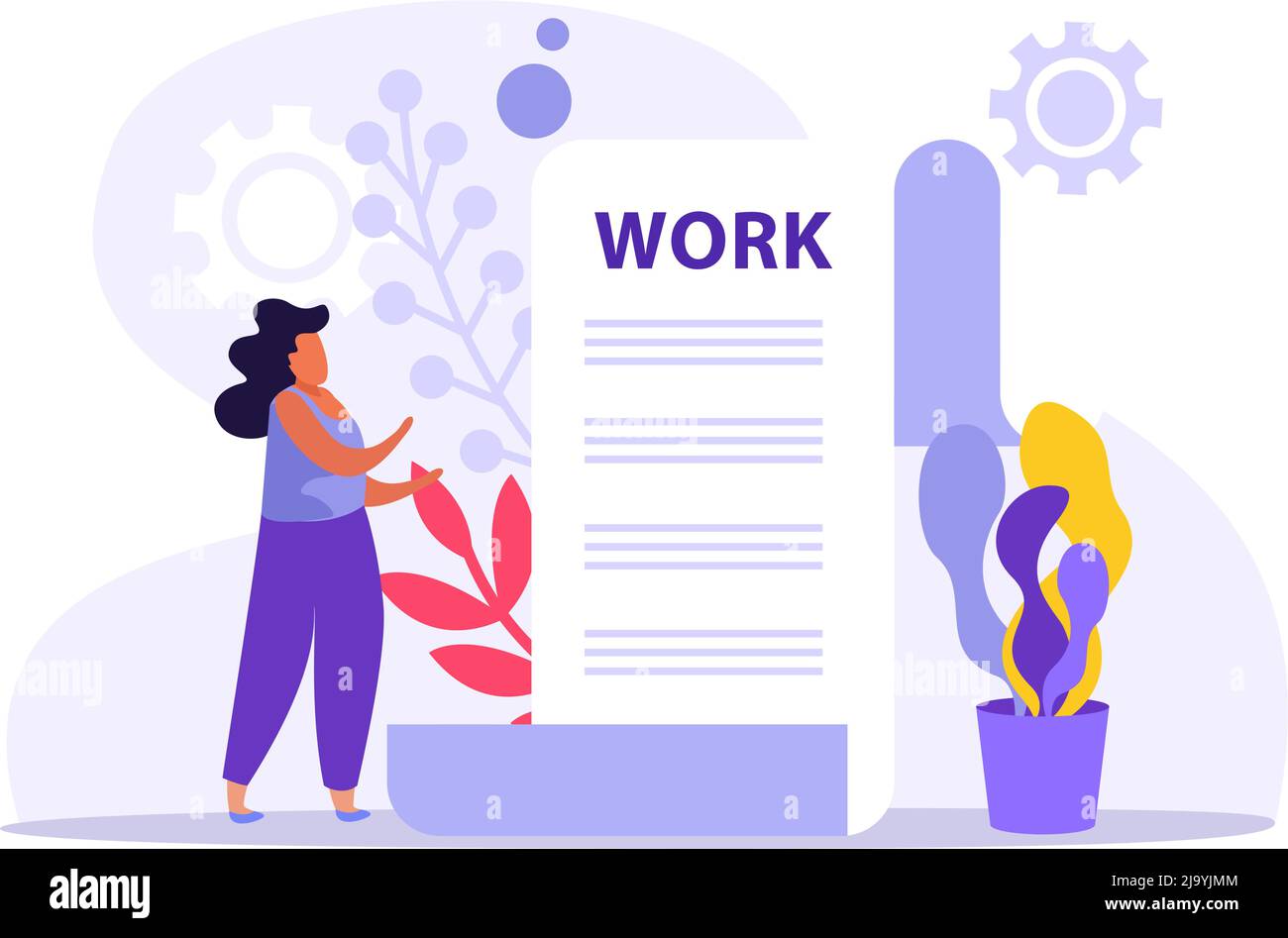 Work document flat icon with character and sheet of paper vector ...