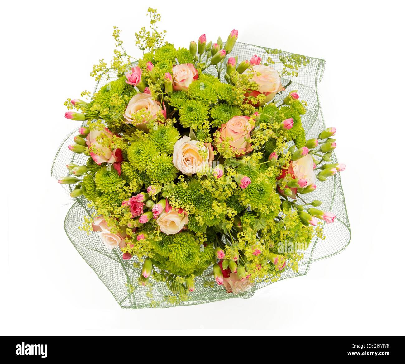 Bouquet of flowers top view on white background Stock Photo - Alamy