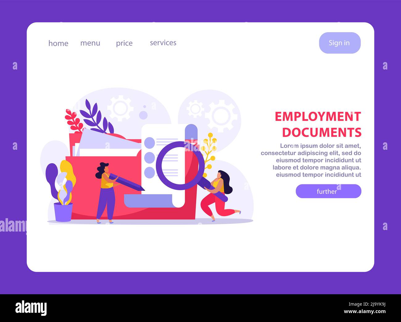 Employment service and employment documents flat composition with web ...