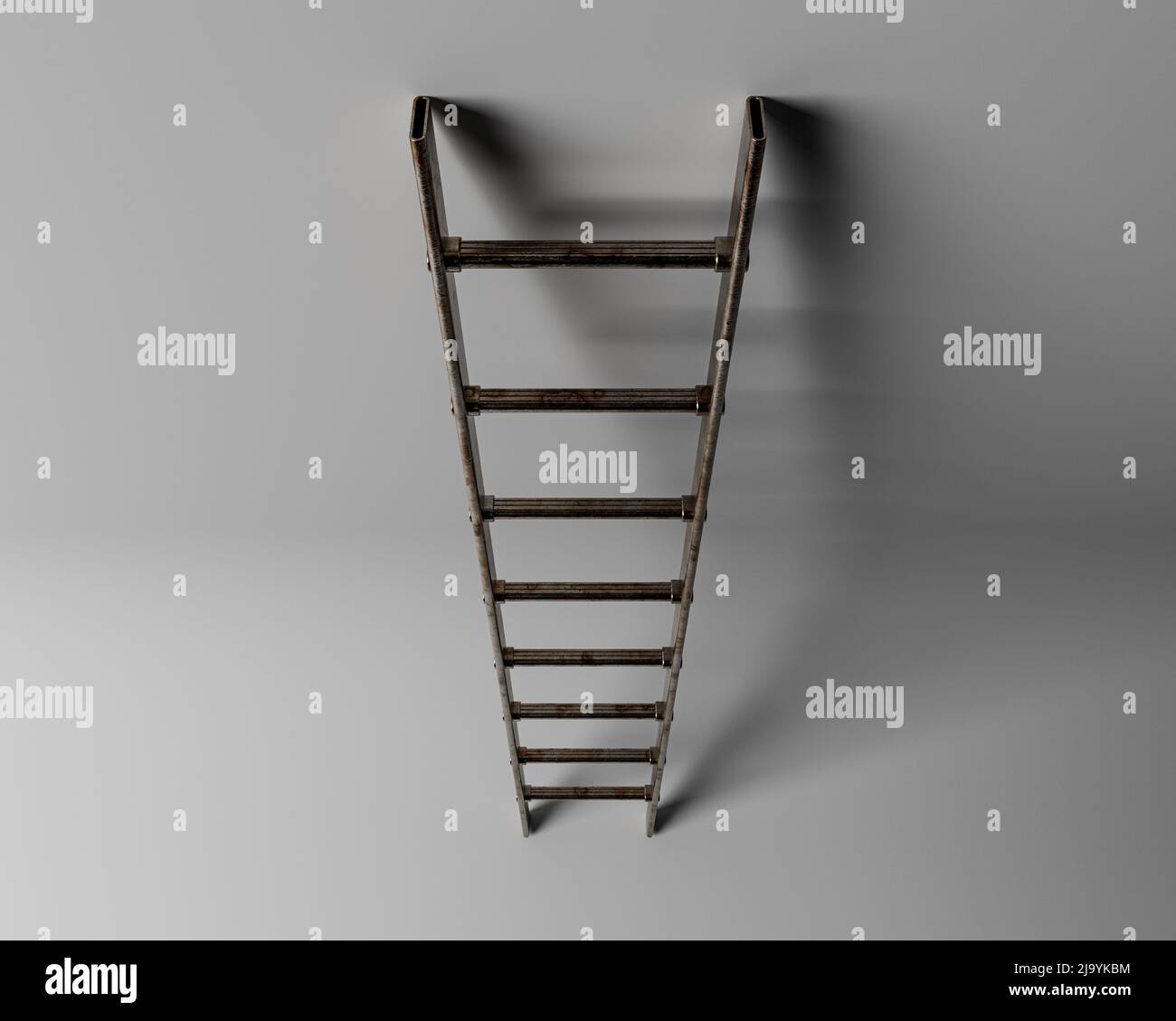 A regular metal aluminium step ladder leaning against a white studio ...