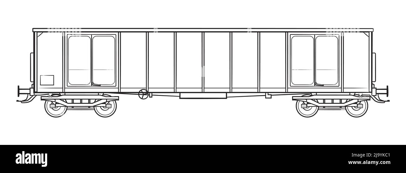 Railroad cargo container wagon - outline vector stock illustration ...